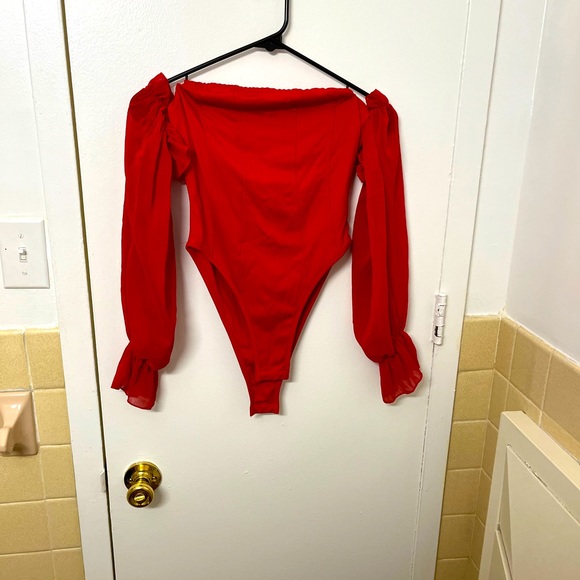 SHEIN | Tops | Sexy Red On Off The Shoulder Bodysuit Sz 2 | Poshmark